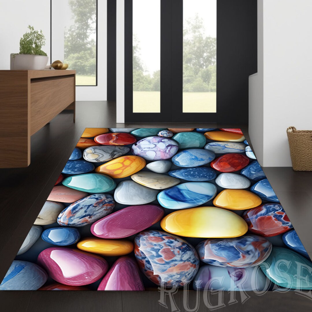Colored Stone Rug, Stone Pattern Rug, Stone Look Rug, Colorful Stones ...