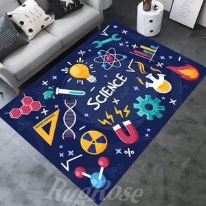 Science Education Rug, Education Rug, Hand Drawn Science Rug, Kids Room ...