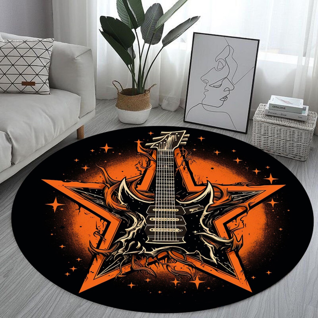 Guitar, Guitar Rug, Guitar Round Rug, Pentagram Rug, Music Room Rug ...