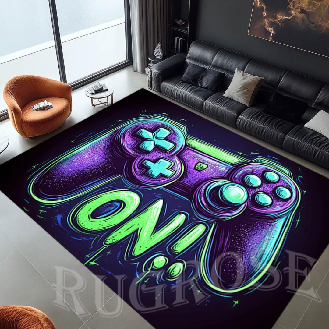 Game Controller Rug, Gamer Rug, Neon Game Controller, Game Room Rug ...