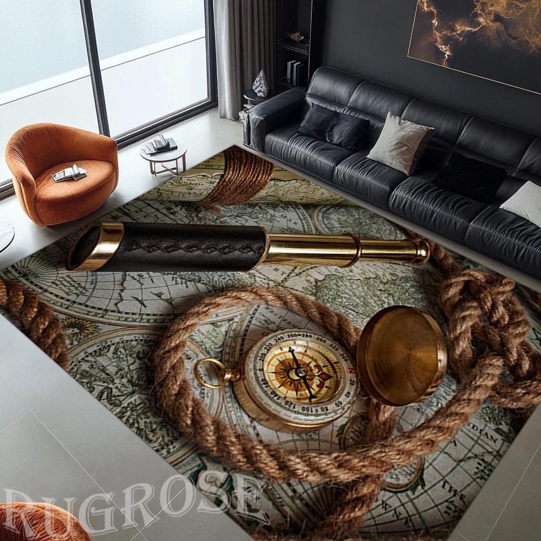 Compass Rug, Binocular Rug, Nautical Rug, Modern Rug, World Map, Ocean ...