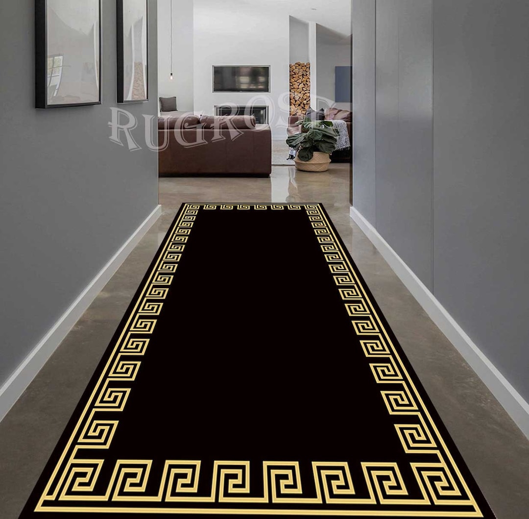 Gold and Black Rug, Runner Rug, Entry Rug, Anti Slip Runner Rug ...
