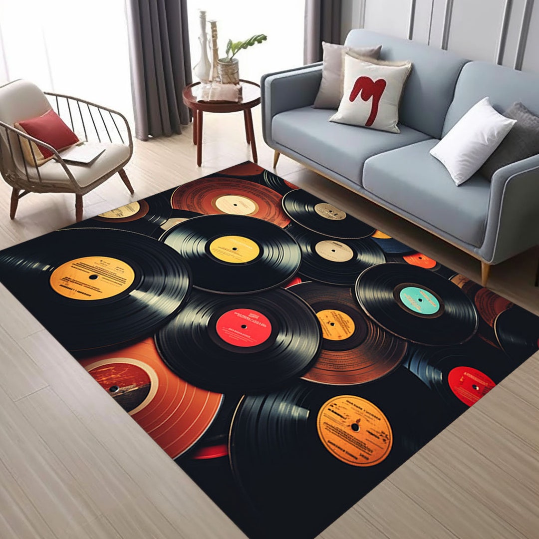 Record Rug, Record Patterned Rug, Record Player Rug,old Wooden Record ...