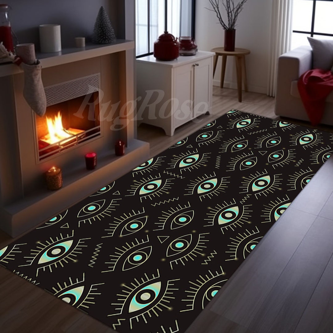 Evil Eye Rug, Evil Eye Runner Rug, Runner for Hallway Rug, Blue Pattern ...