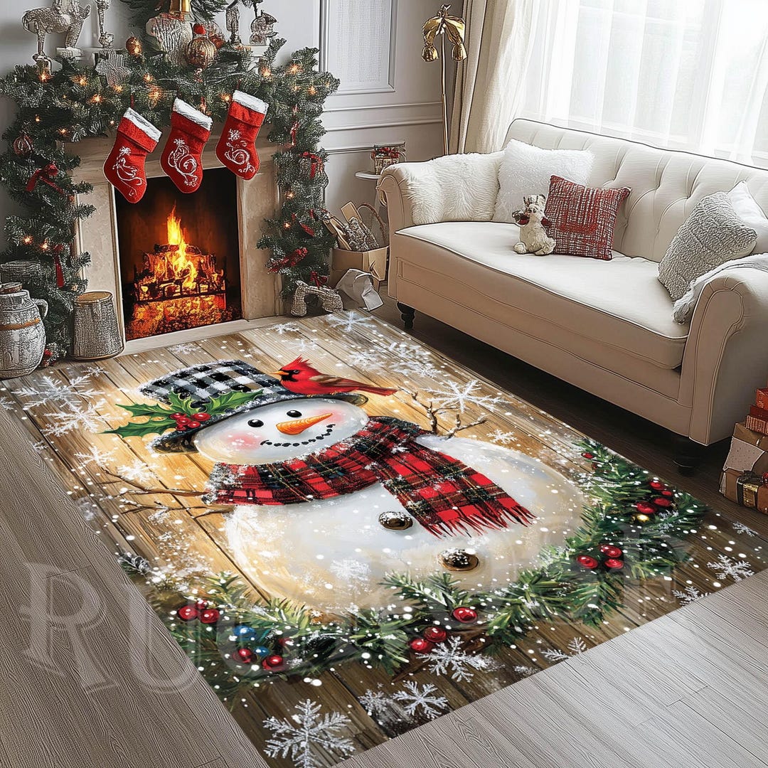 Christmas Rug, Snowman Rug, Snowman Themed Rug, Merry Christmas Rug ...
