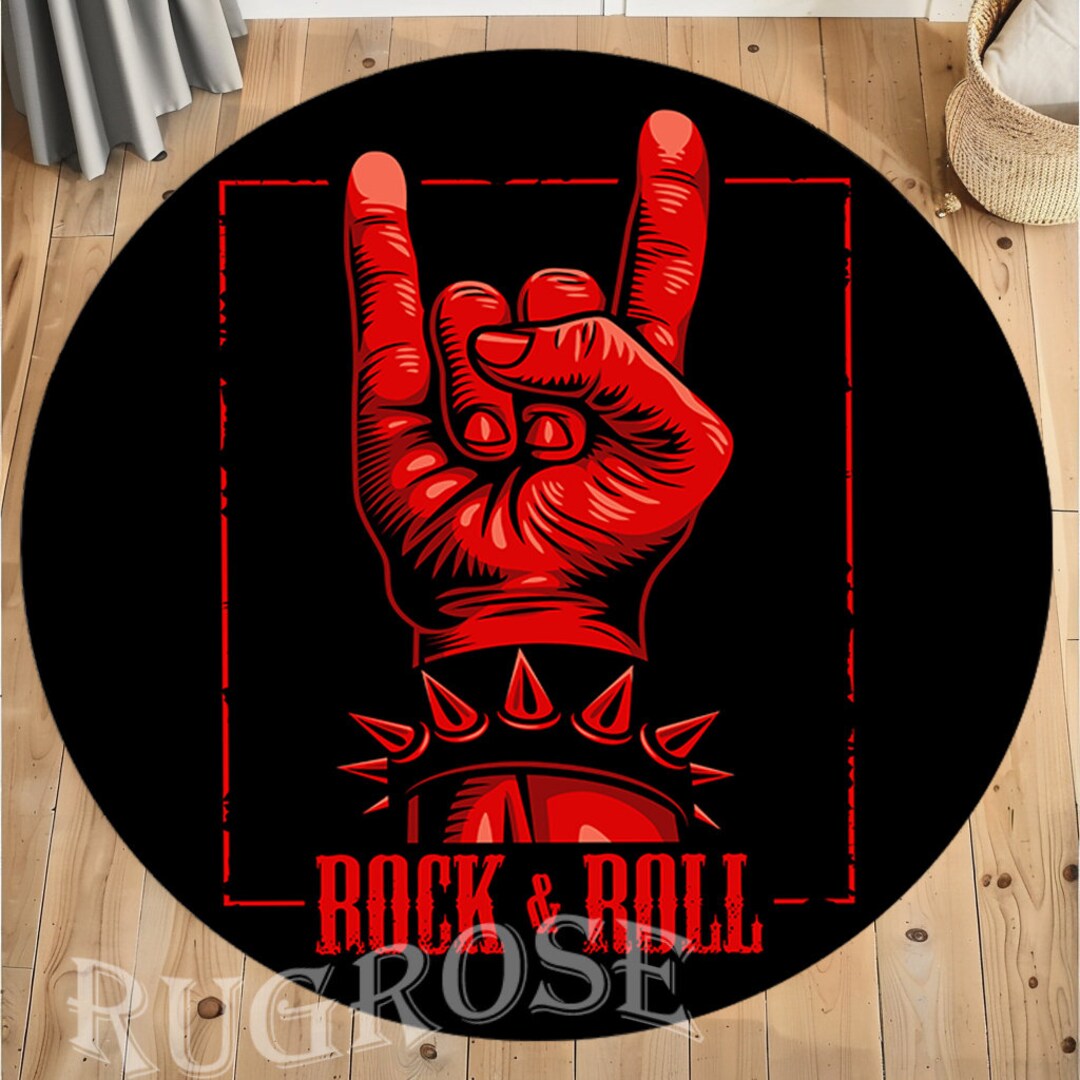 Rock and Roll Sign Rug, Rock Music Lovers Rug, Rock N Roll Rug, Rock'n ...