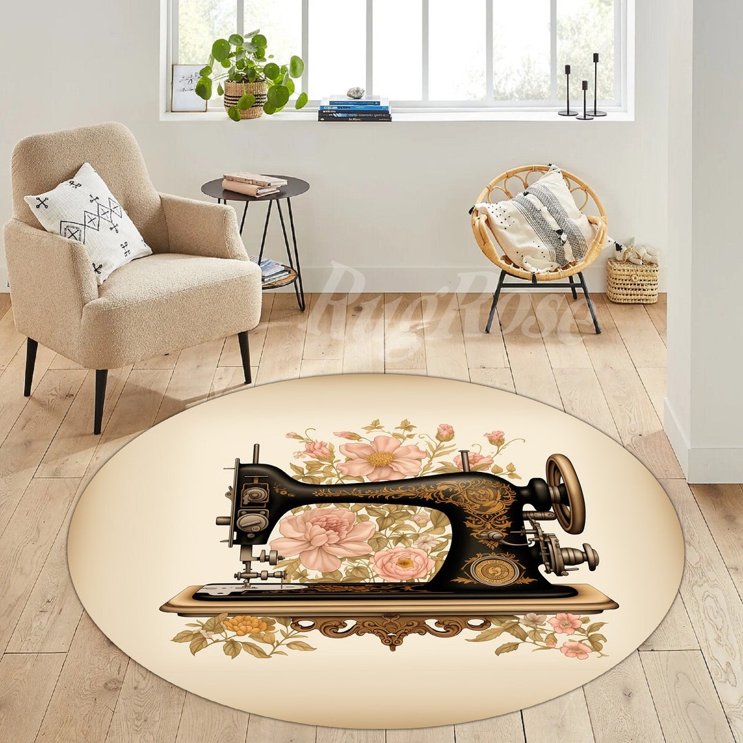 Sewing Machine, Sewing Pattern Rug, Round Sewing Rug,sewing Material ...