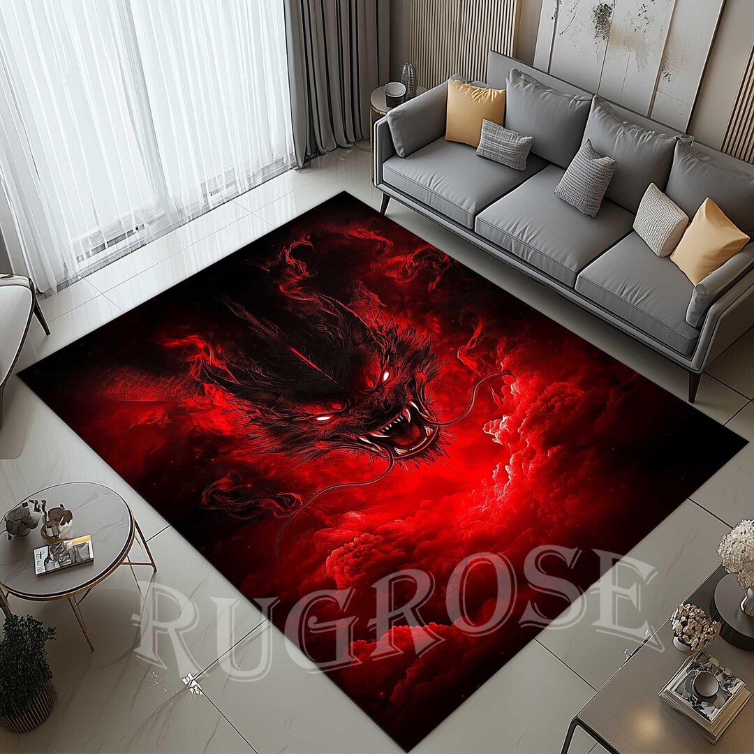 Red Dragon Rug, Dragon Rug, Dragon Pattern Rug, Dragons Rug, Japanese ...