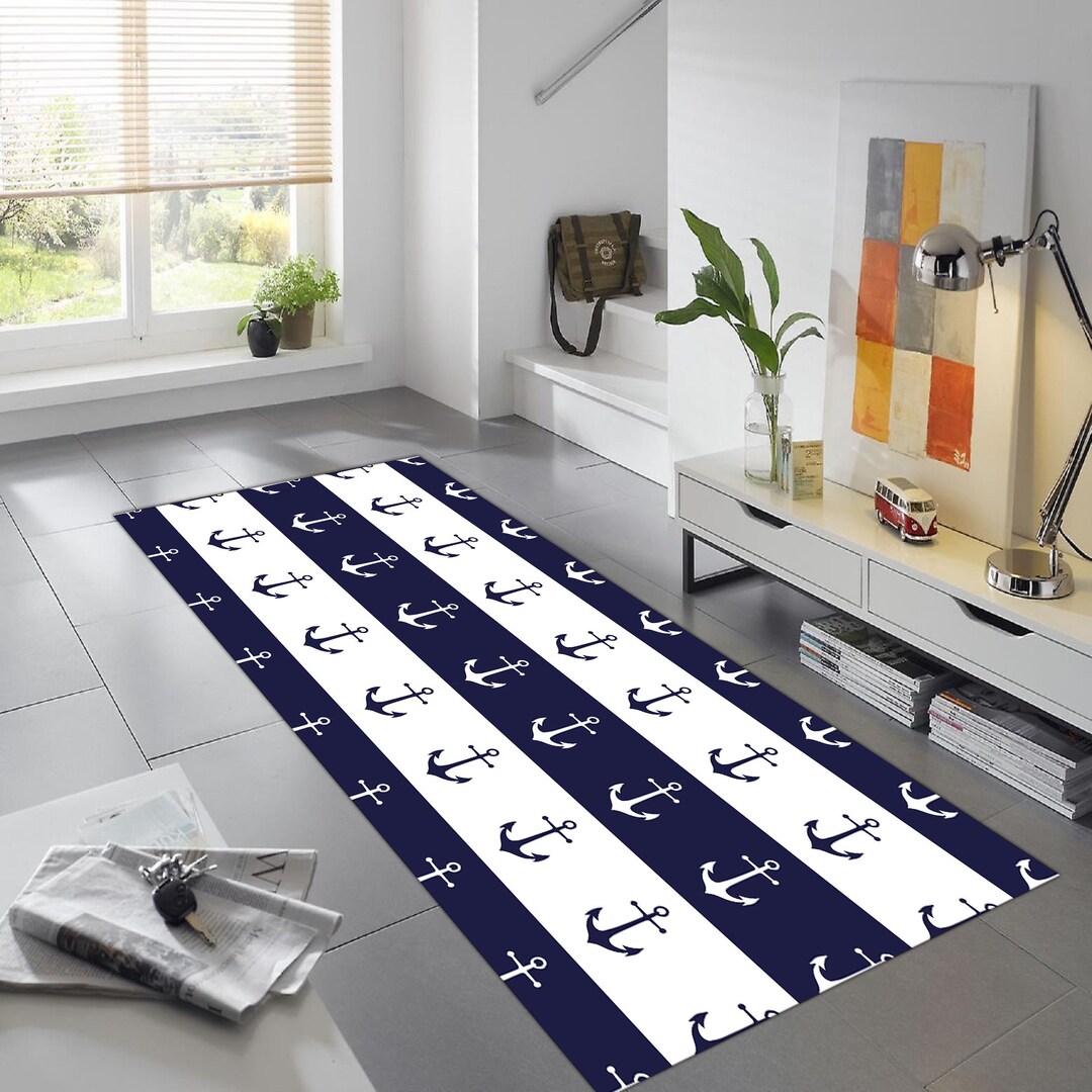 Anchor, Anchor Pattern Rug, Runner Anchor Rug,ship Anchor Rug,nautical ...