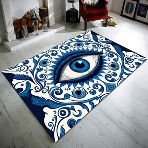 Evil Eye Rug, Blue Evil Eye Rug,amulet Rug,colorful Rug,modern Blue Rug ...