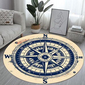 Compass Rug, Round Compass Rug, Medallion Rug, Round Decor Rug, Gift ...