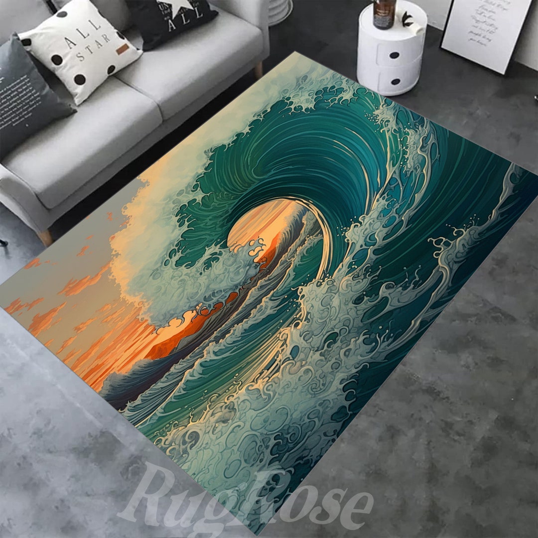 Sea Wave, Wave Pattern Rug, Wave Rug, Beach Rug, Ocean Rug, Giant Waves ...