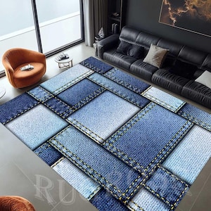 Blue Jean Pattern Area Rug, Modern Patchwork Design - Etsy