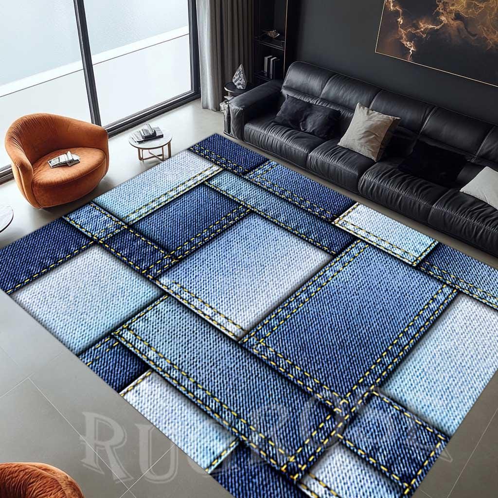 Blue Jean Pattern Area Rug, Modern Patchwork Design - Etsy