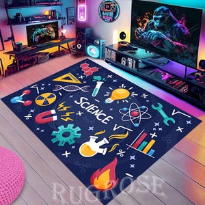 Science Education Rug, Education Rug, Hand Drawn Science Rug, Kids Room ...