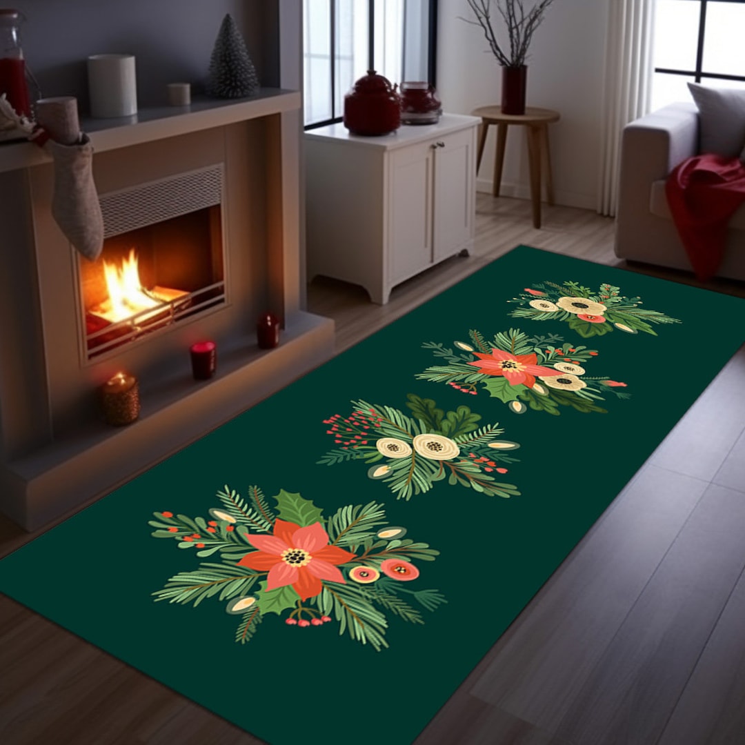 Christmas Rug, Poinsettia Christmas Rug, Christmas Runner Rug ...