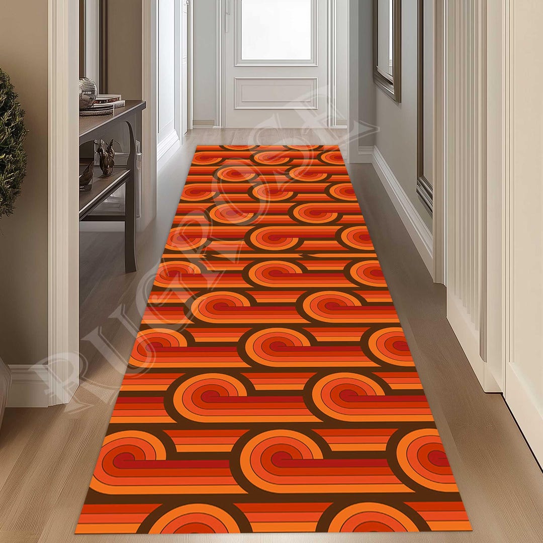 Mid Century Modern Runner Rug, Orange Geometric Hallway Carpet - Etsy