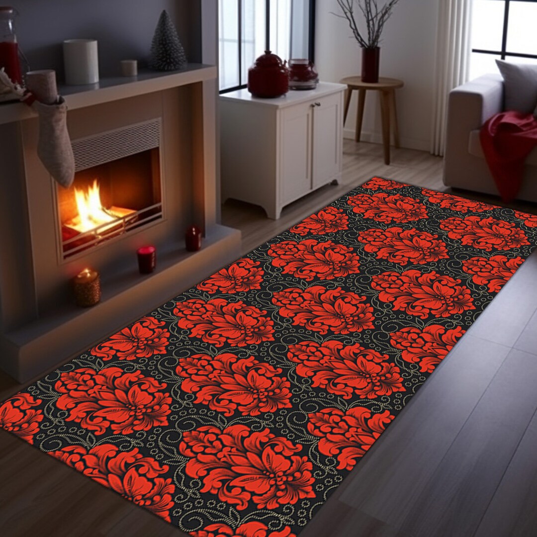 Red Runner Rug, Decorative Runner Rug, Hallway Rug, Decorative Pattern ...