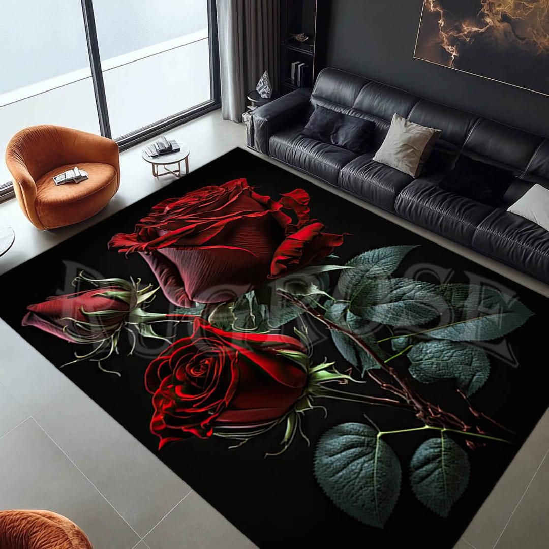 Red Roses, Red Rose Rug, Rose Themed Rug,valentines Day,red Floral Rugs ...