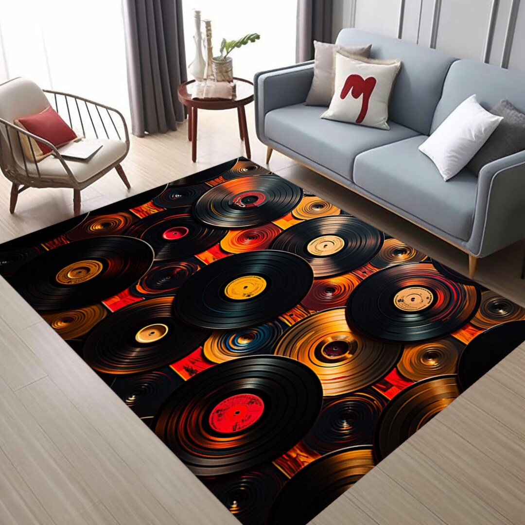 Record Rug, Record Patterned Rug, Record Player Rug,old Wooden Record ...