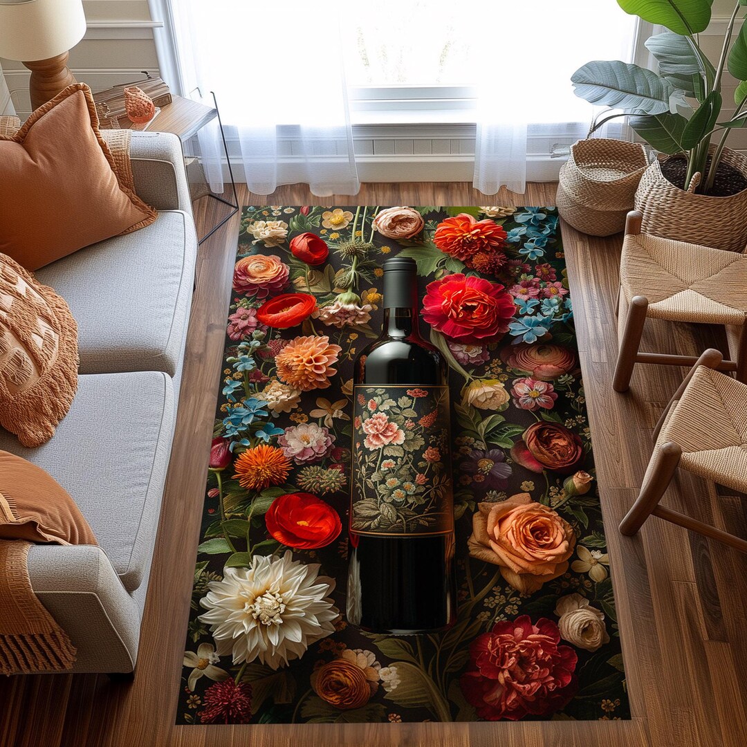 Wine Rug, Floral Wine Rug, Flower Rug, Personalized Wine Rug, Wine ...
