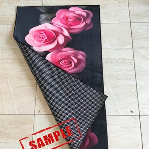 Pink Roses, Pink Roses Rug, Pink Roses Runner Rug, Roses Long Rug ...