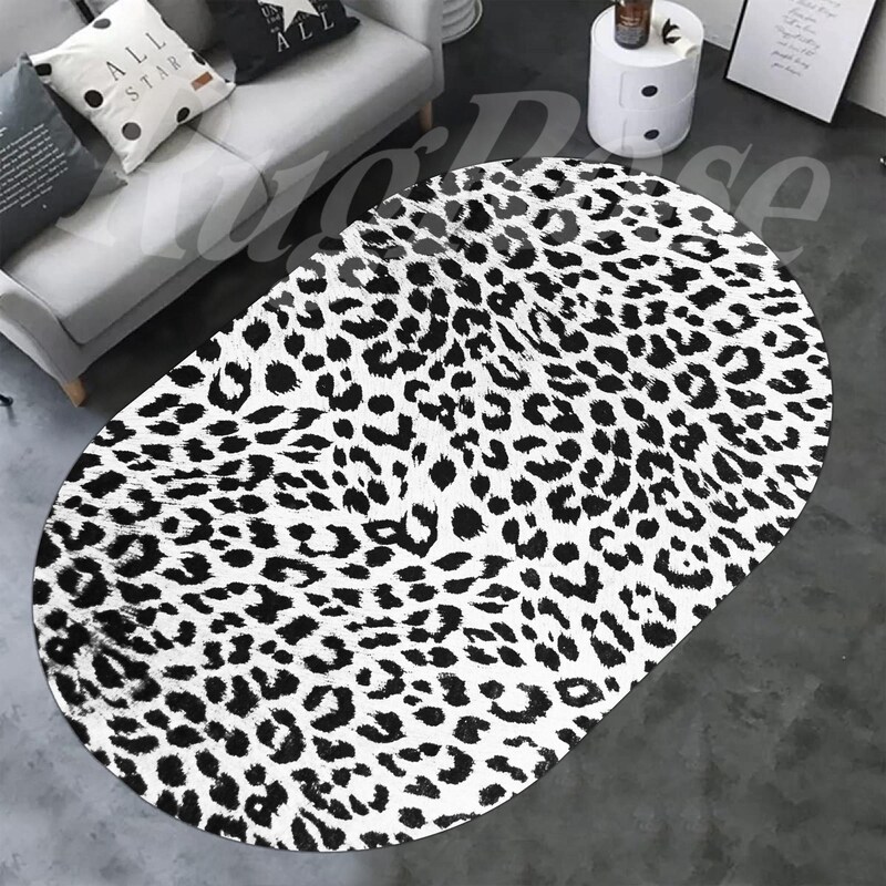 Black White Leopard Rug - Etsy