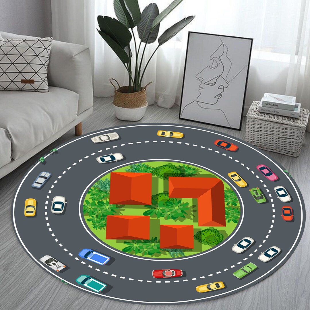 Race Track Race Track Rug Start Line Finish Line Round - Etsy