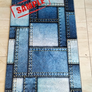 Blue Jean Pattern Area Rug, Modern Patchwork Design - Etsy