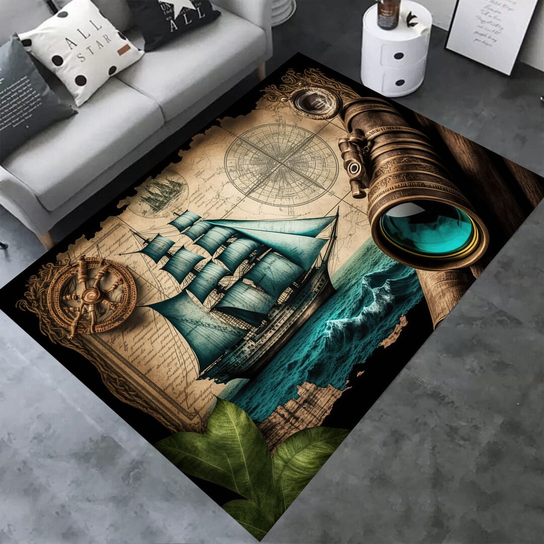 Old Maps, Compass, Compass Themed Rug, Nautical, Nautical Rug ...