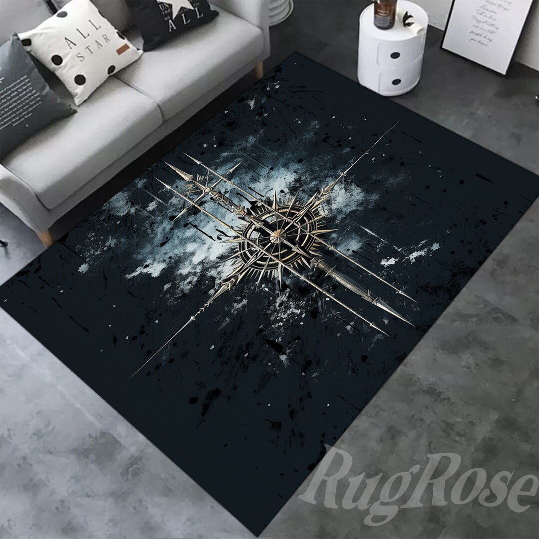 Compass, Compass Rug, Compass Themed Rug, Ancient Compass Rug, Neon ...