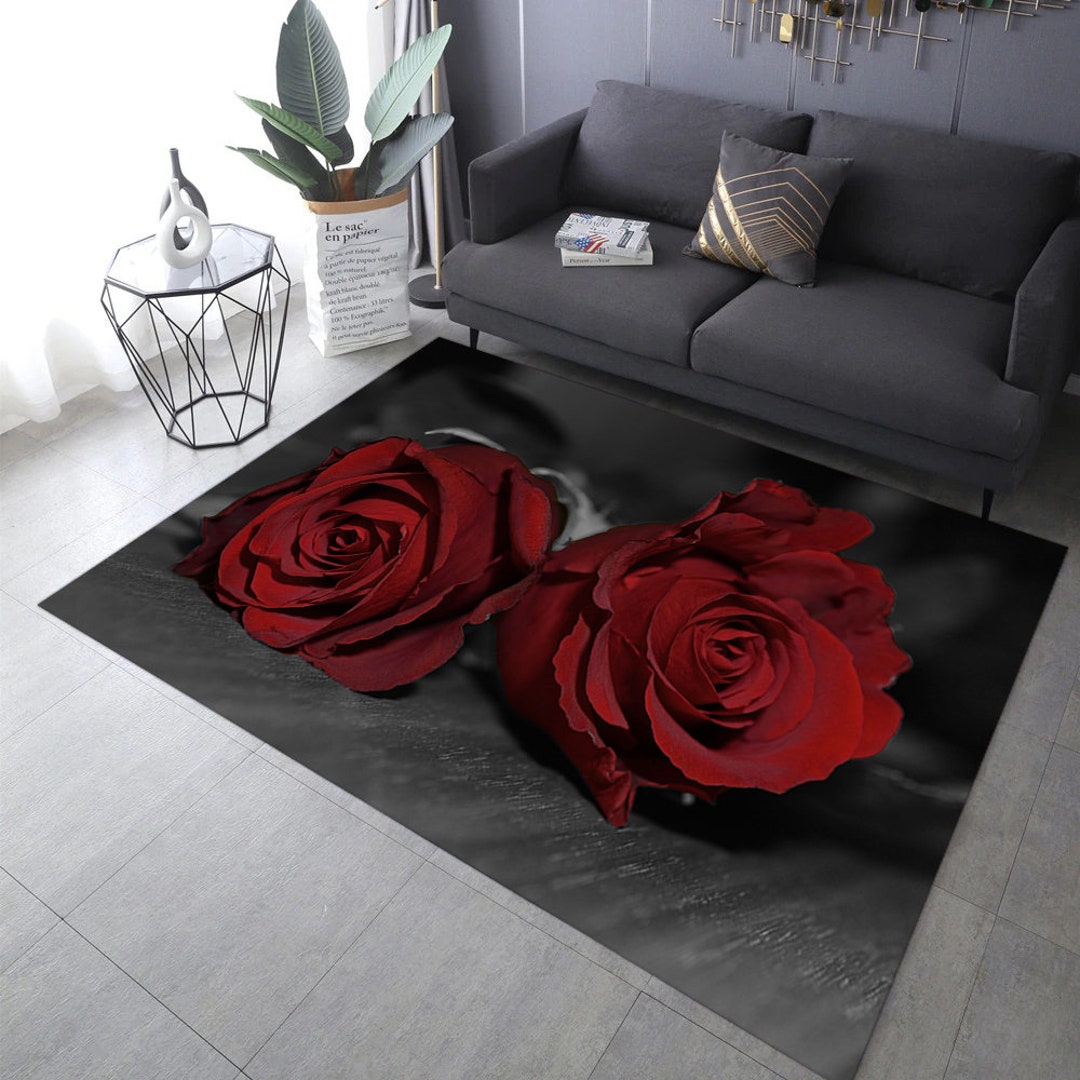 Red Roses, Red Rose Rug, Red Floral Rugs, Red and Black Rose, Red Rose ...
