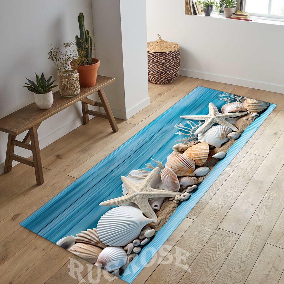Starfish, Sea Shells Rug, Starfish Rug, Sea Shells Runner Rug, Sea Rug ...