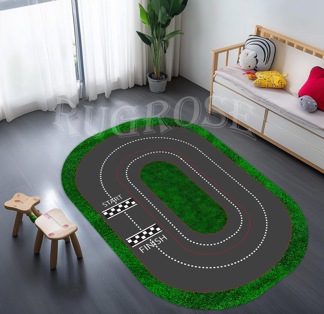 Race Track, Race Track Rug, Start Line, Finish Line, Oval Racetrack Rug ...