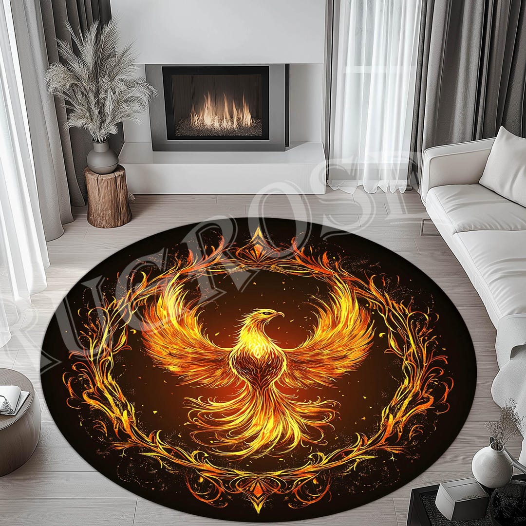 Round Phoenix Rug, Fiery Phoenix Rug, Phoenix Decor Rug, Fantastic Rug ...