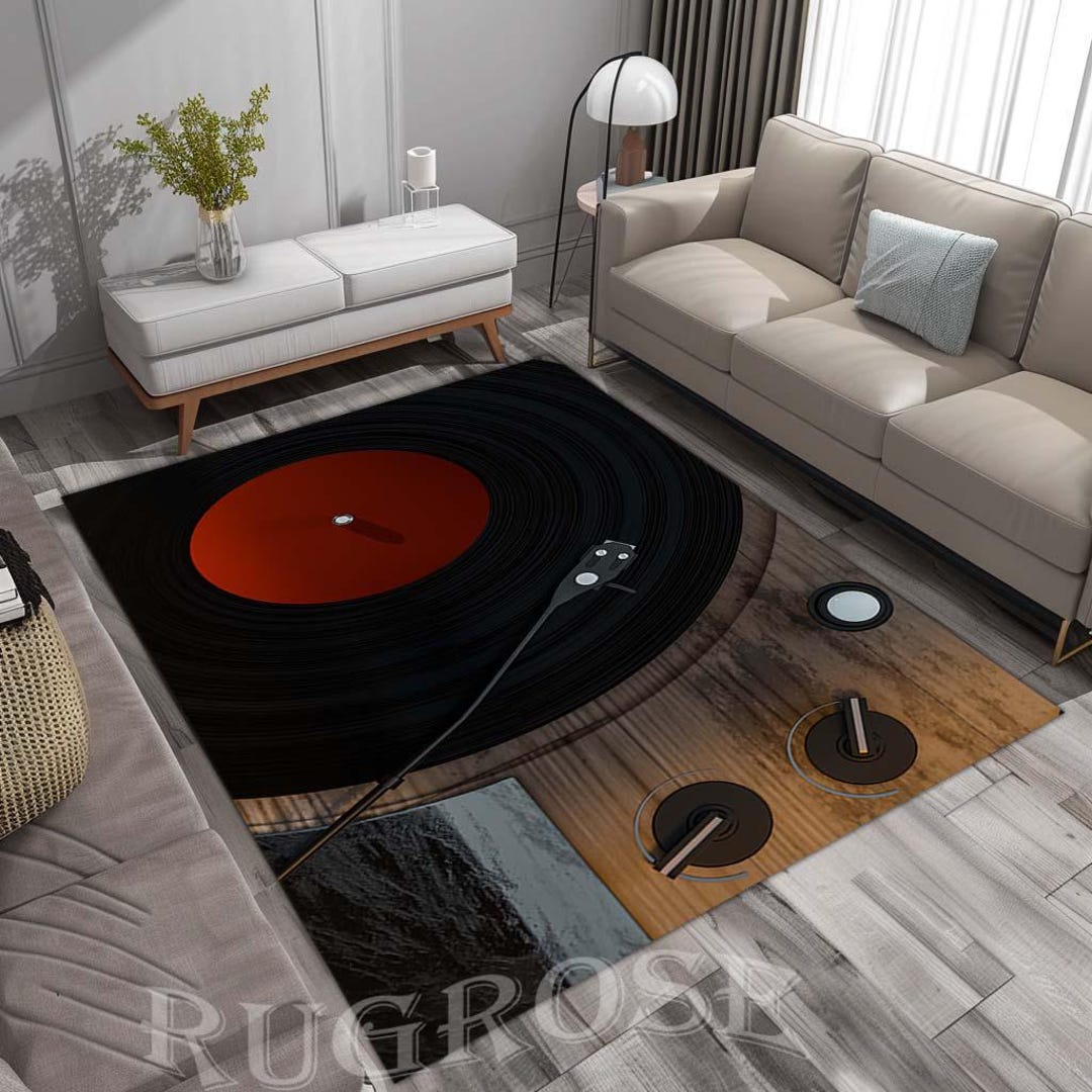 Record Rug, Record Patterned Rug, Record Player Rug,old Wooden Record ...