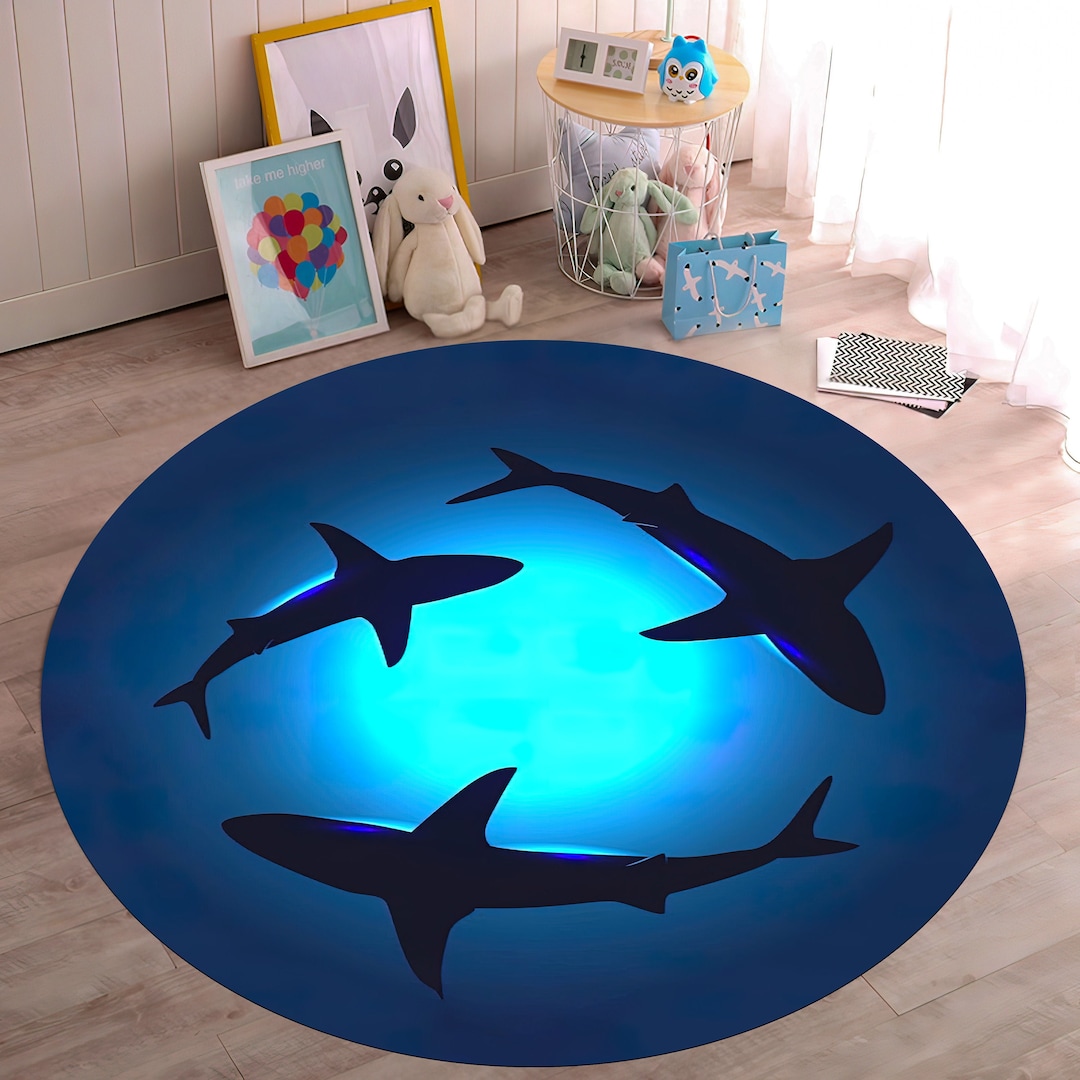 Round Shark Rug, Ocean Nautical Theme, Non-slip Rug - Etsy