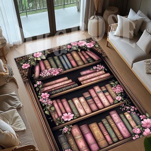 Library Rug, Reading Book Rug, Bookshelf Rug,pink Flower Bookshelf Rug ...