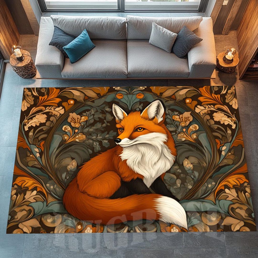 Red Fox Rug, Fox Area Rug, Traditional Fox Rug, Fox Decor Rug,fox in ...