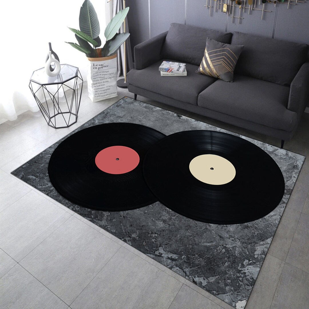 Record Rug, Music Rug, Disc Collage Rug, Music Cotton Area Rug, Disc ...