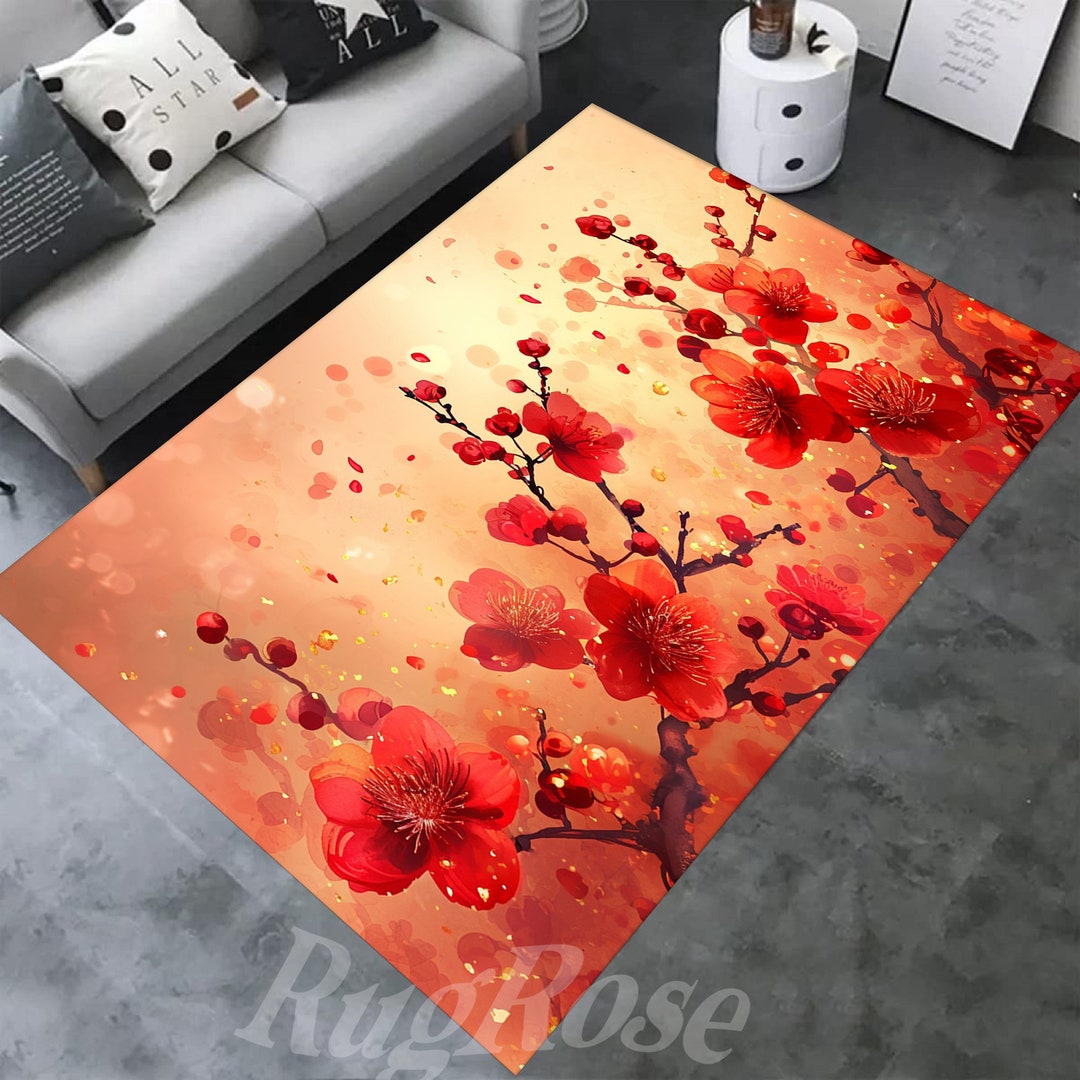 Cherry Blossom Rug,red Cherry Blossom,red Cherry Blossom Rug, Spring ...