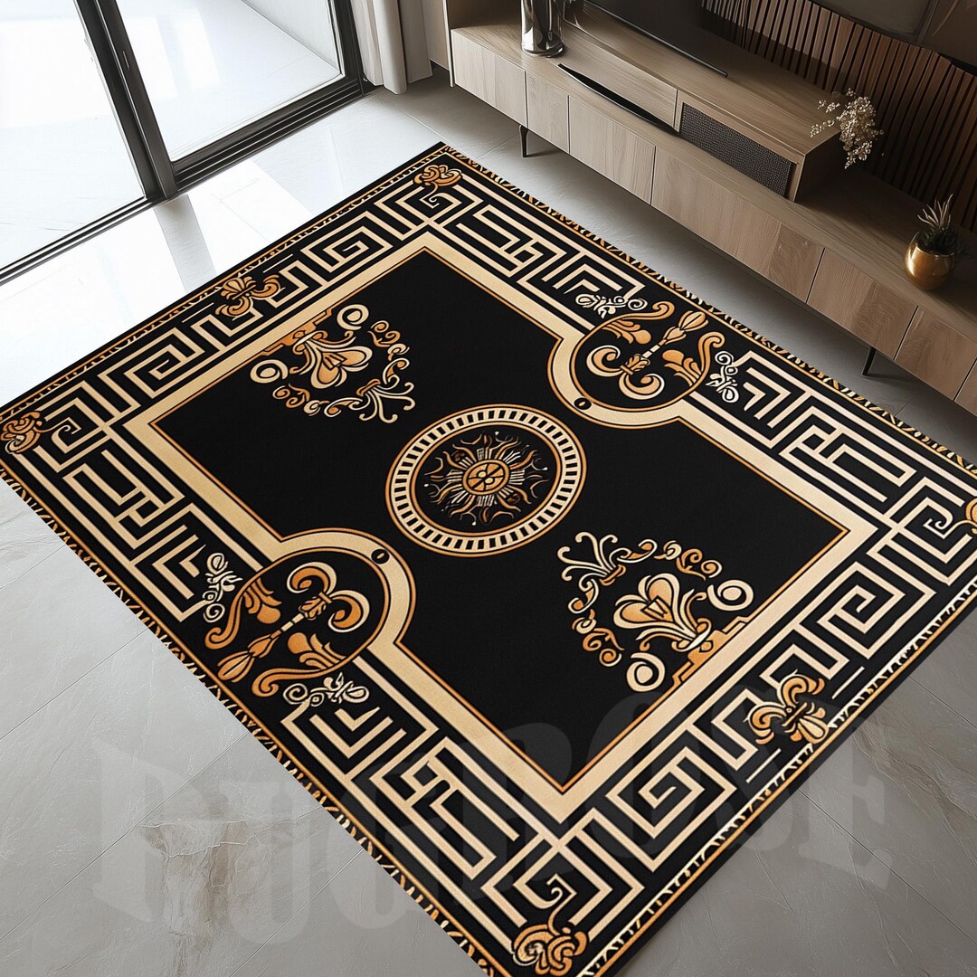 Black and Gold Rug,greek Rug,greek Decor Rug, Greek Motifs Rug, Greek ...