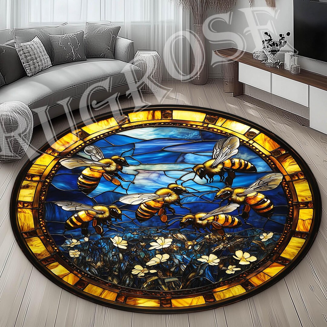 Bee Themed Rug, Round Bee Rug,animal Round Mat, Honeycomb Patterned ...