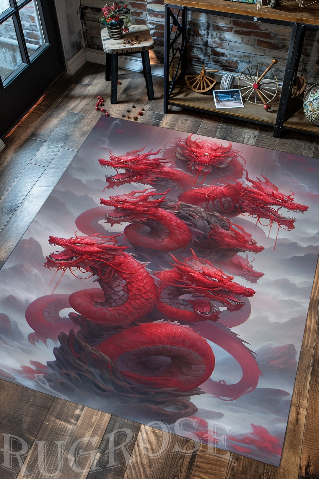 Red Dragon Rug, Dragon Rug, Dragon Pattern Rug, Dragons Rug, Japanese ...
