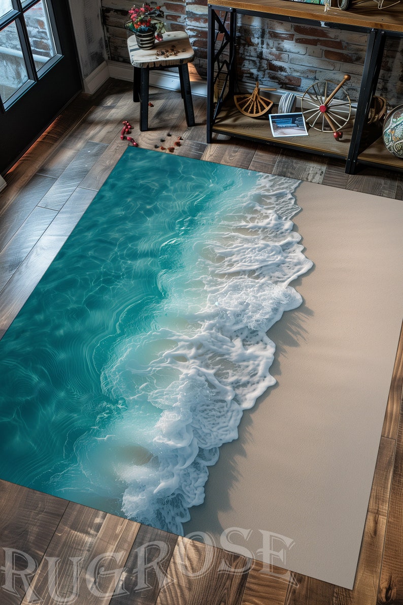 Beach Wave Rug, Nautical Ocean Decor, Non-slip Cotton Base - Etsy