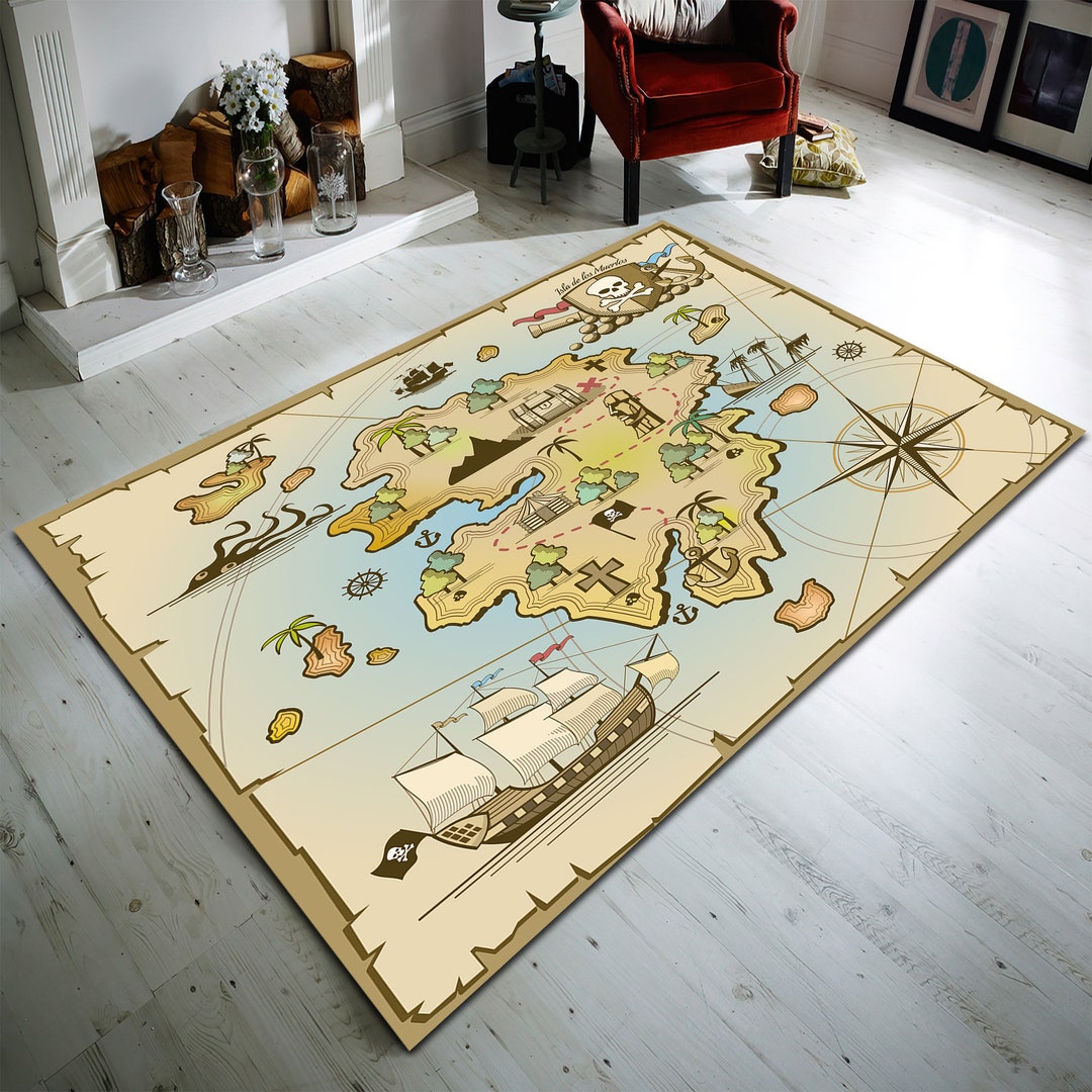 Nautical Map, Pirate Rug, Treasure Island, Ocean Map Rug, Treasure Map ...