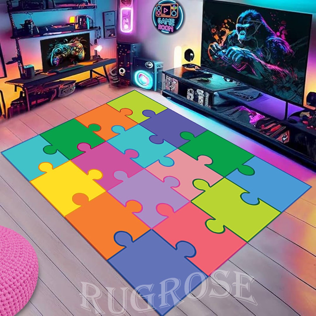 Puzzle Rug, Colorful Puzzle Rug, Kids Room Rug, Puzzle Piece Rug, Color ...