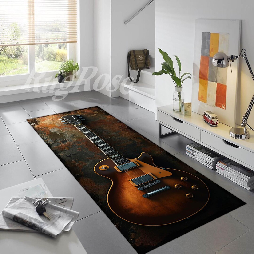 Guitar, Guitar Themed Rug, Guitar Runner Rug,long Rug,entry Rug,anti ...