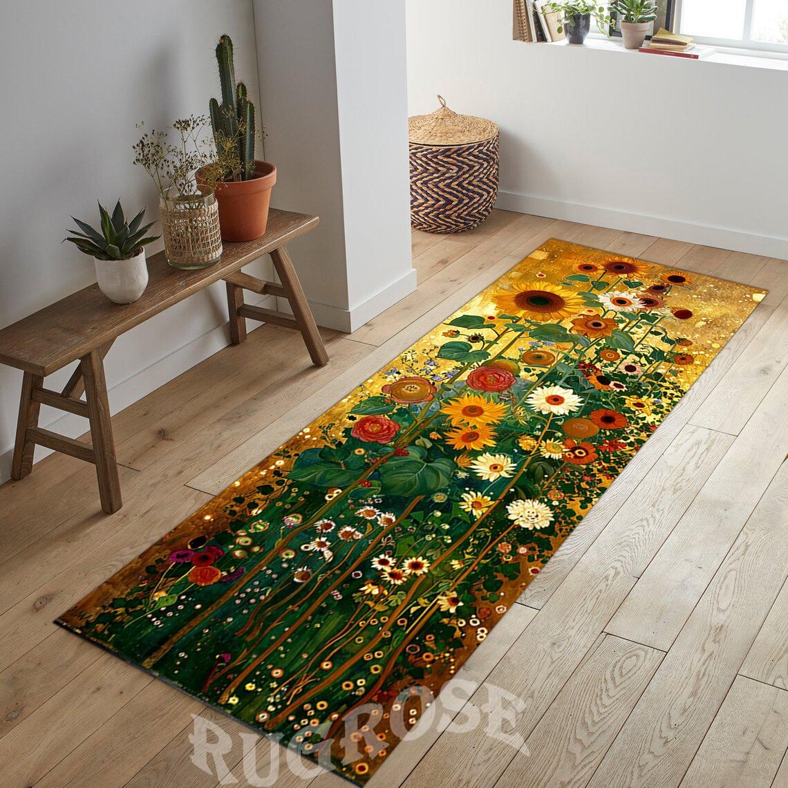 Sunflower Runner Rug, Non-slip Cotton Base, Modern Hallway Decor - Etsy