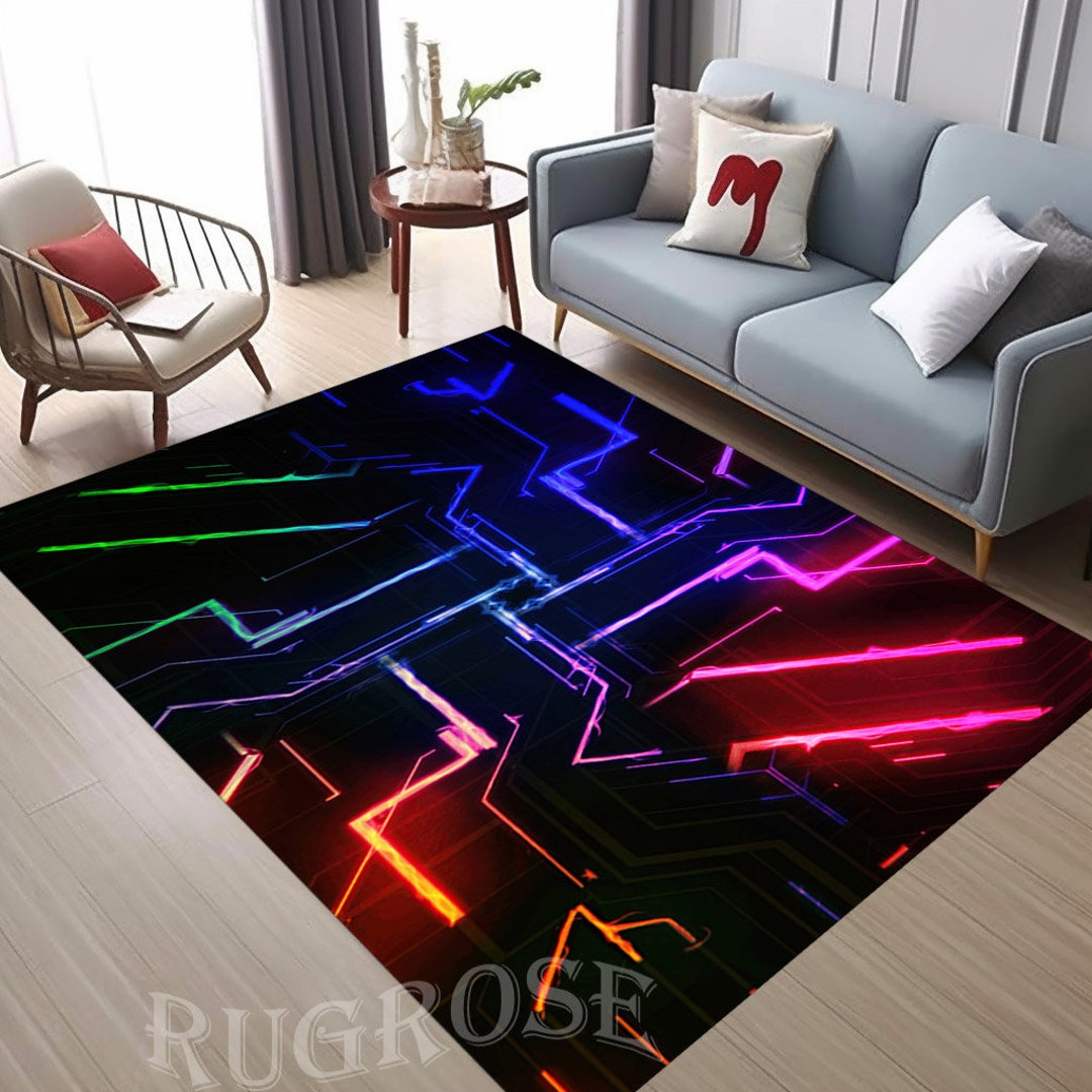 Abstract Rug,neon Rug,neon Art,modern Rug,neon Vortex Rug, Living Room ...